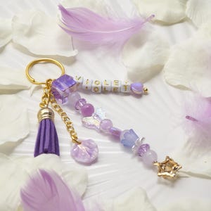 Custom Purple Beaded Keychain - Personalised Keychain - Purple Keyring ...