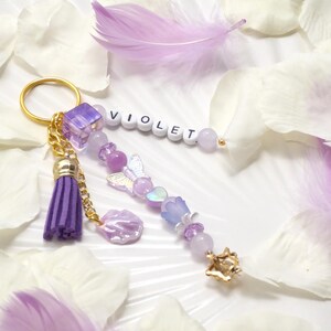 Custom Purple Beaded Keychain - Personalised Keychain - Purple Keyring ...