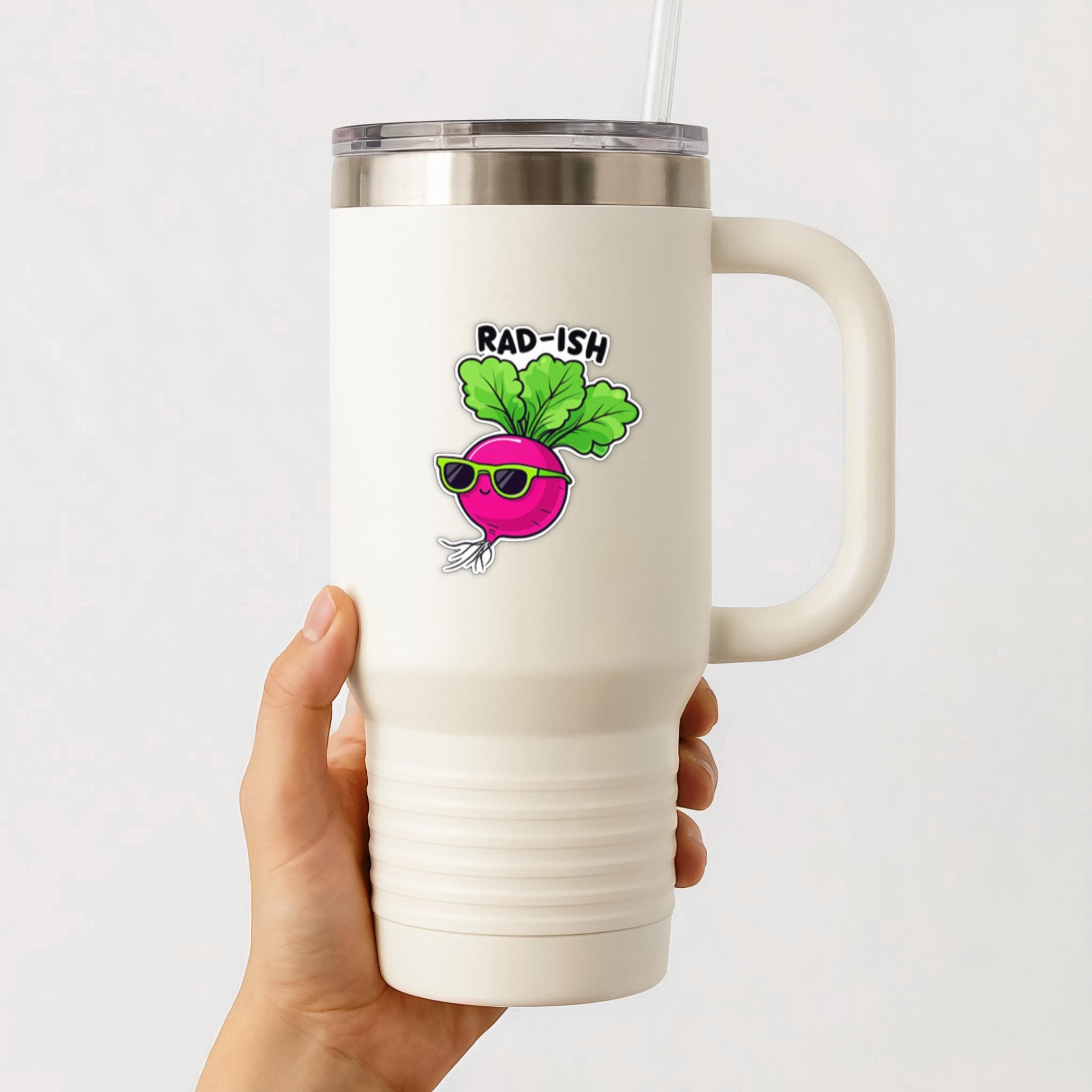 Rad-ish Sticker Funny Vegetable Pun Vinyl Sticker Cute Radish Wearing ...