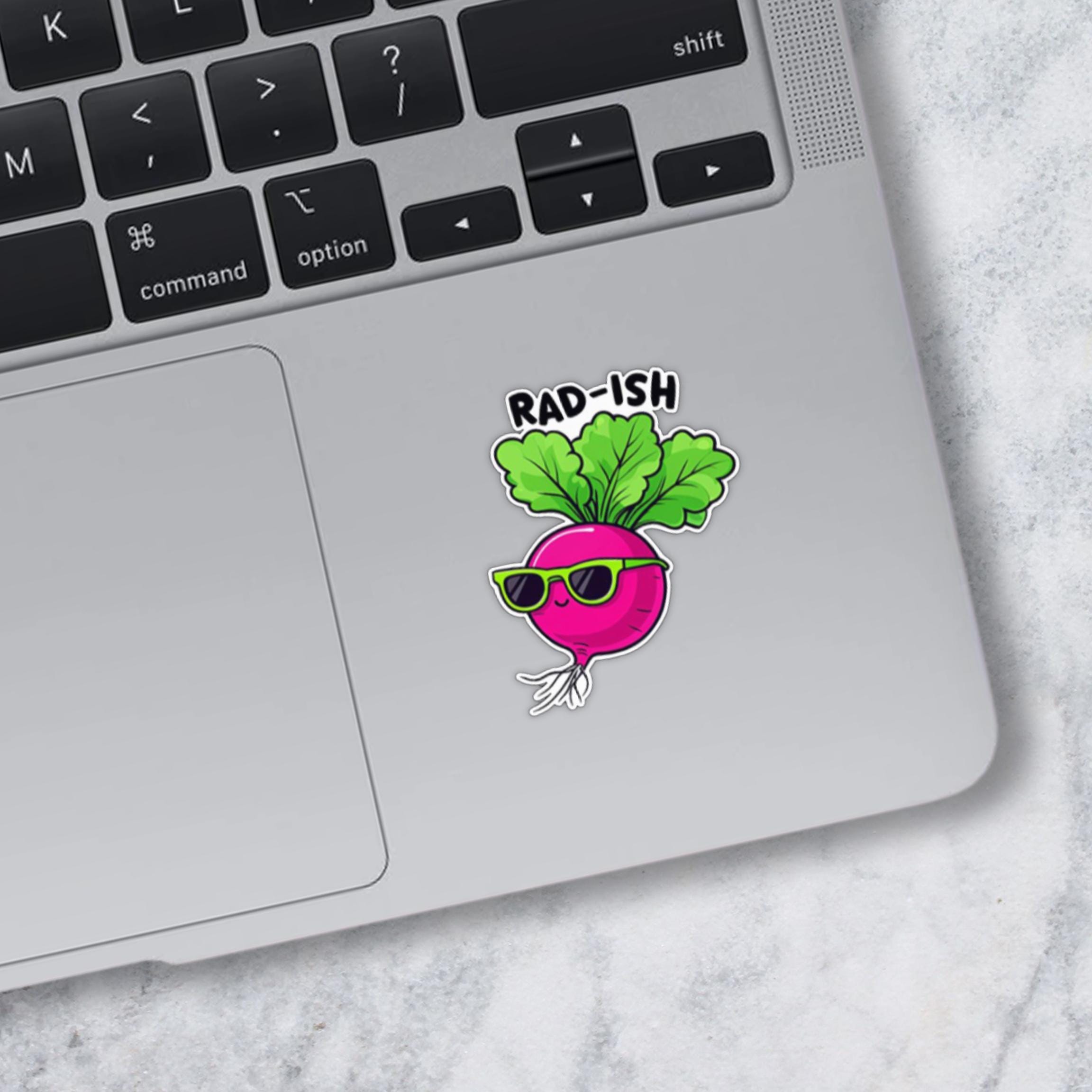 Rad-ish Sticker Funny Vegetable Pun Vinyl Sticker Cute Radish Wearing ...