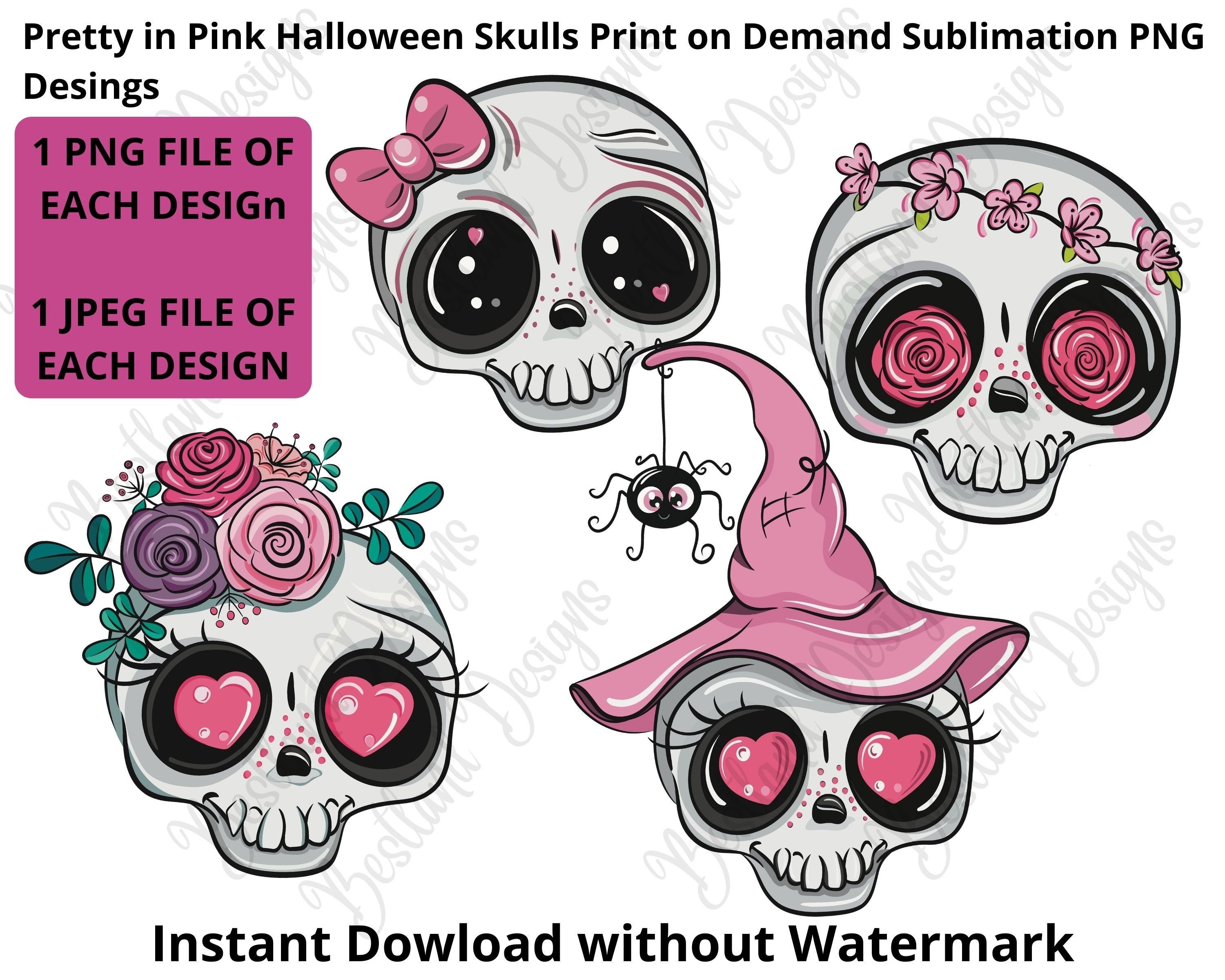 Pretty Pink Floral Skull PNG Bundle of 4 Designs. Skull With Flowers ...
