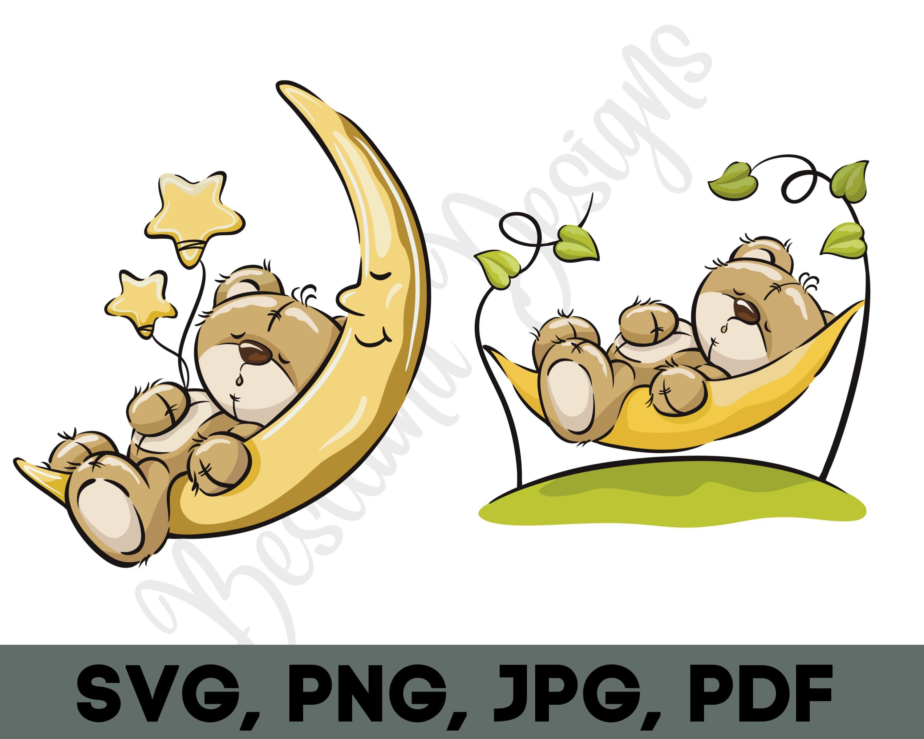 Set of 2 Bear on Moon Svg. Png. Teddy Bear Clipart Teddy Bear - Etsy