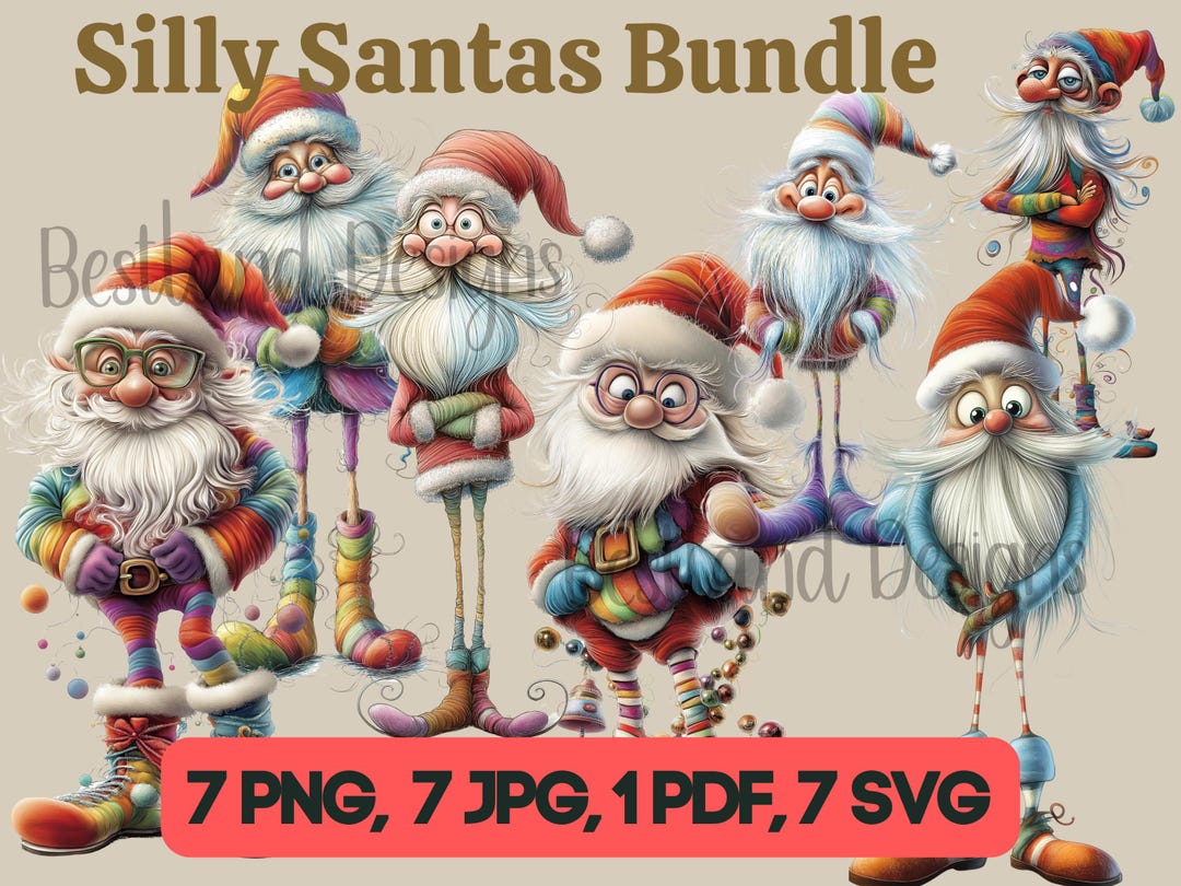 Quirky Santa Claus Illustrations | Whimsical Christmas Clipart Bundle ...
