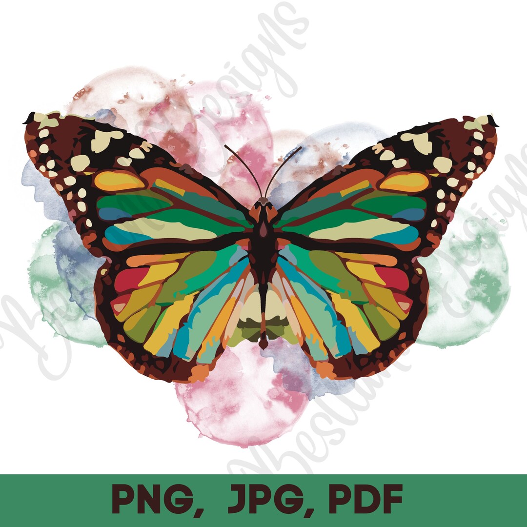 Watercolor Butterfly Clipart, Colorful Wings PNG, Sublimation Art ...
