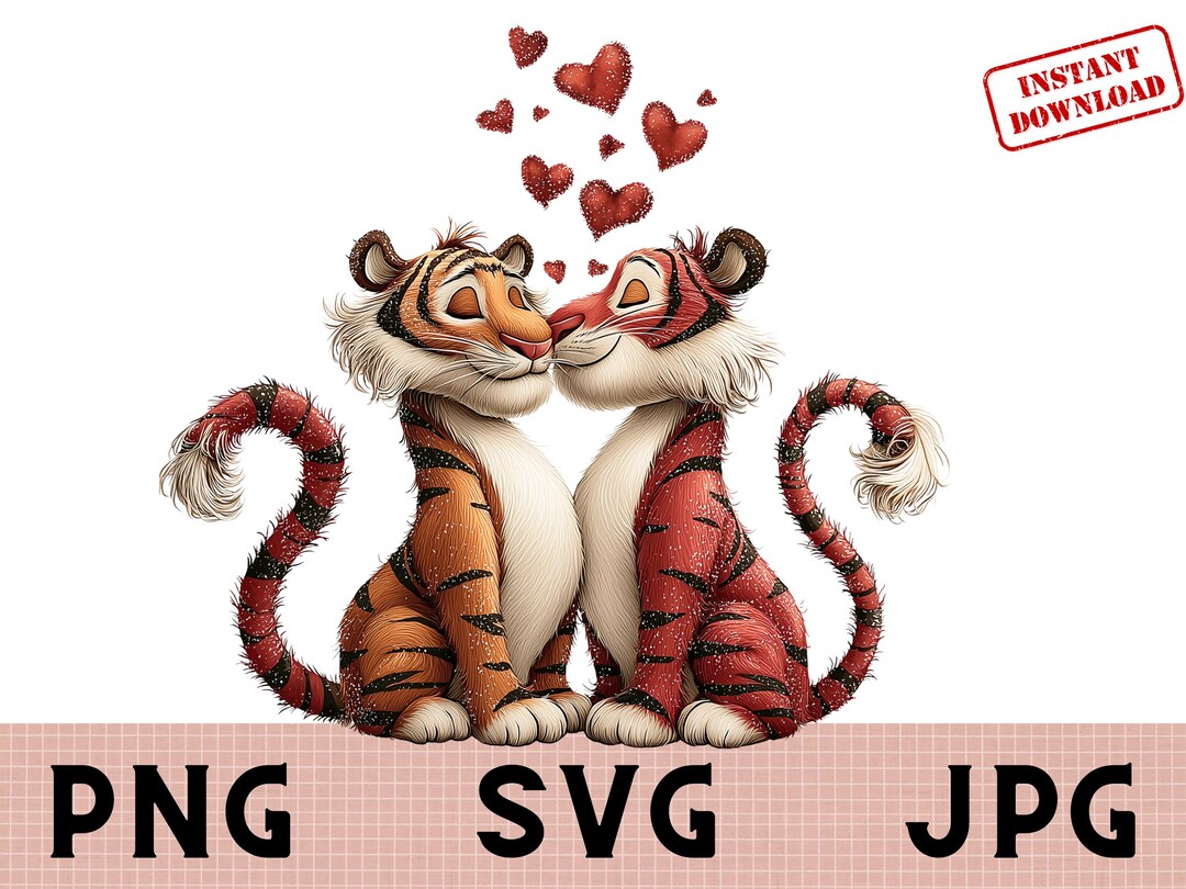 Tiger Couple Illustration, Romantic Valentine Nursery Art (digital ...