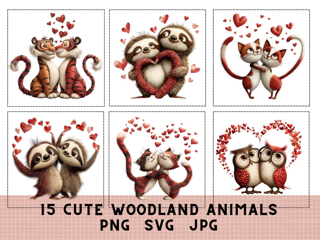Valentine Woodland Animals Clipart Bundle Png Svg Jpg, Cute Valentine ...
