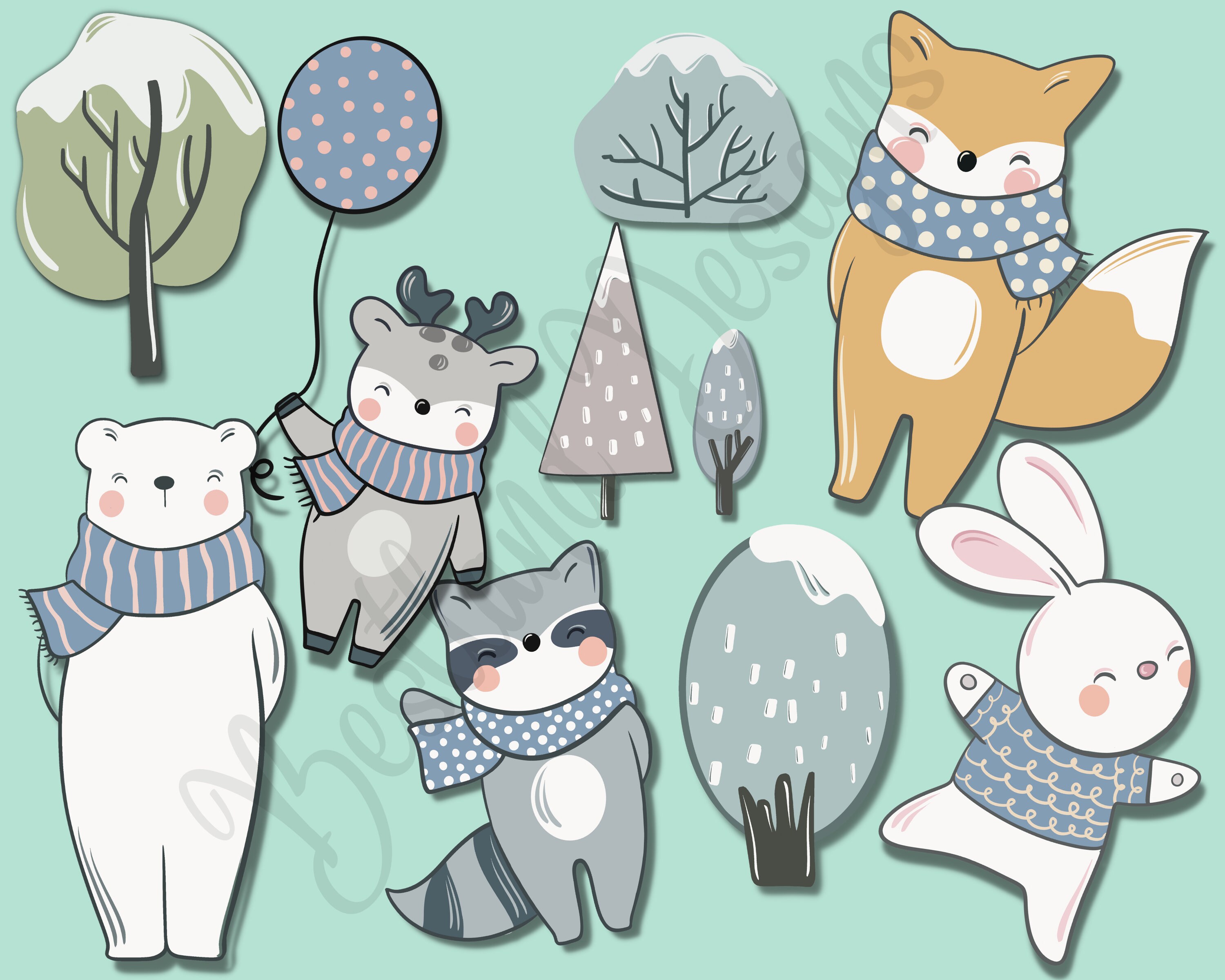 Woodland Animals SVG. Watercolor Winter Clipart, Woodland Animals ...