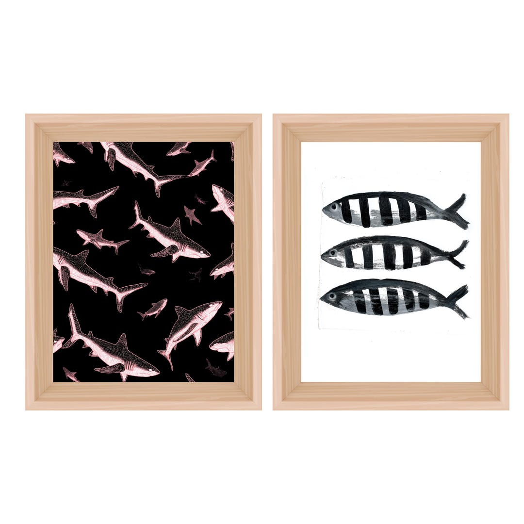 Coastal Shark & Fish Print Set, Modern Ocean Art (digital Download) - Etsy
