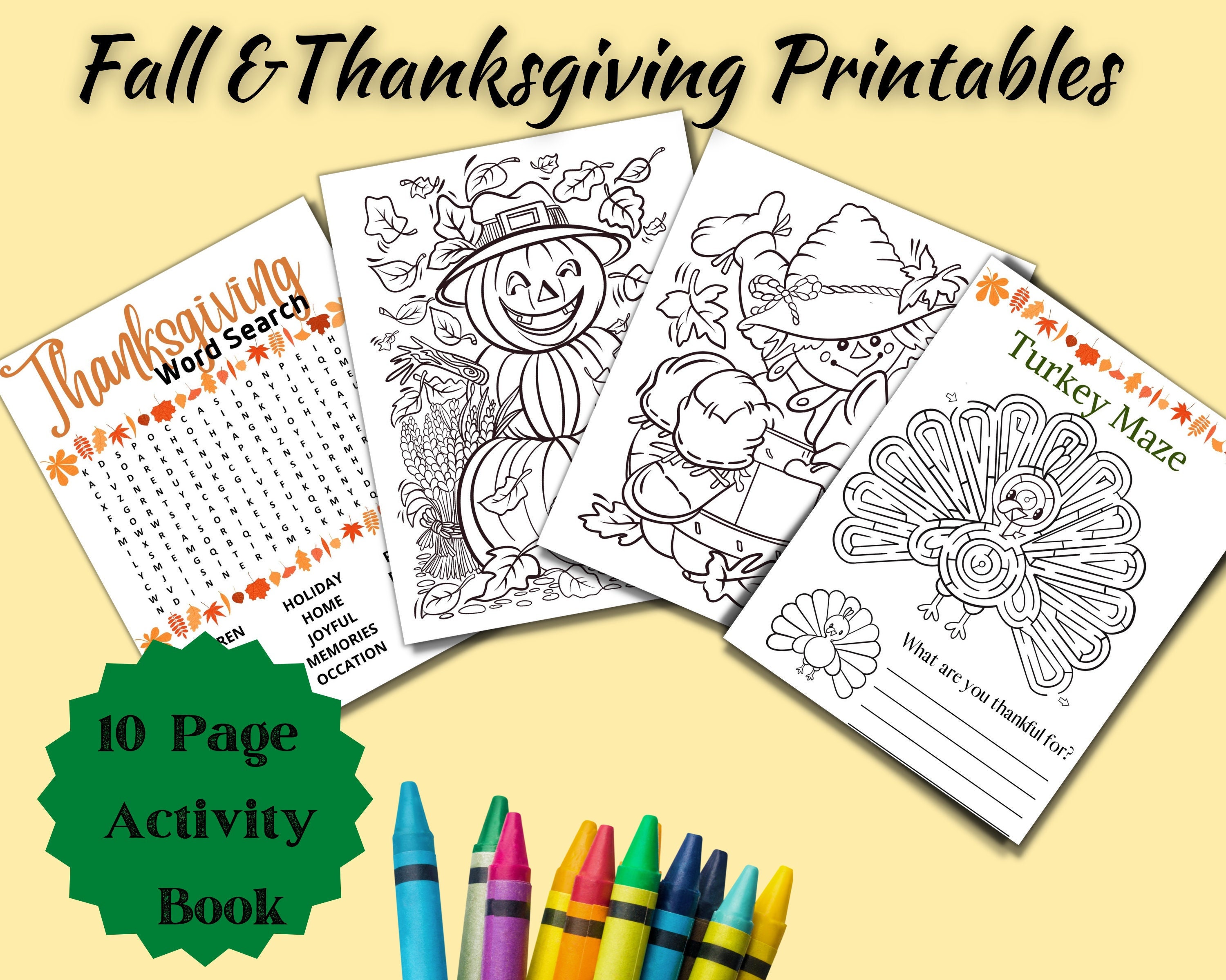 Fall Kids Activity Bundle, Thanksgiving Games, Coloring Pages (digital ...