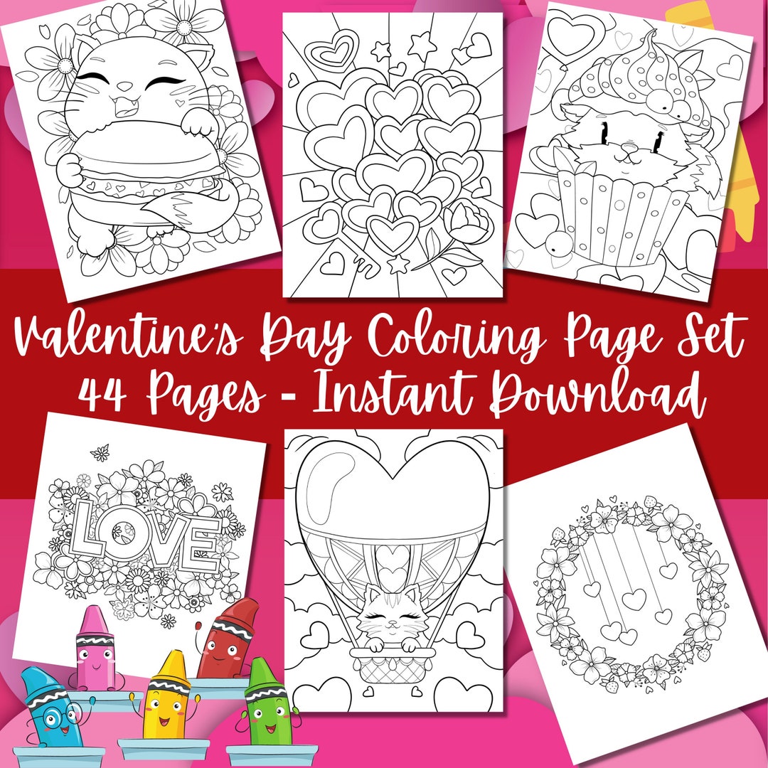 Valentine's Day Coloring Page Set Instant Download Valentine's Day Kids ...