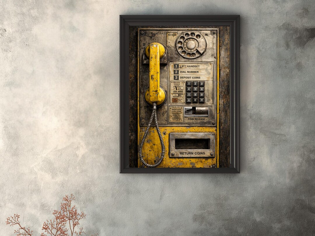 Vintage Yellow Payphone Poster, Retro Industrial Wall Art (digital ...