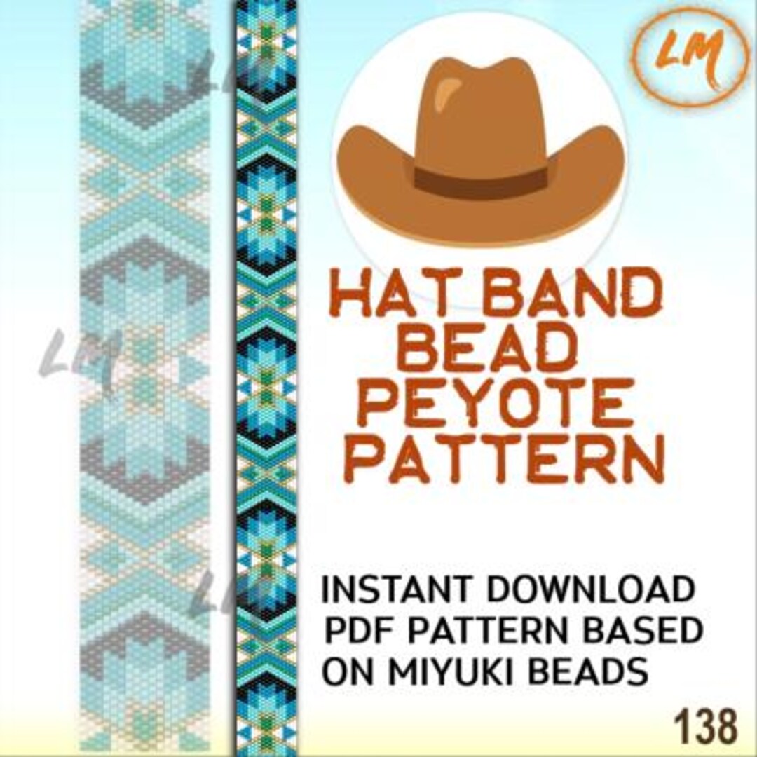 Odd Peyote Delica Beads Hatband Pattern No138 - Turquoise Blue Color ...