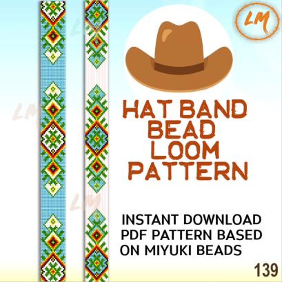 Delica Beads Hatband Loom Pattern No.139 - 2 Variant Color Beaded Belt ...