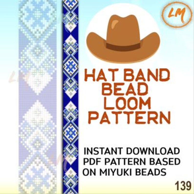 Delica Beads Hatband Loom Pattern No.139 - 2 Variant Color Beaded Belt ...