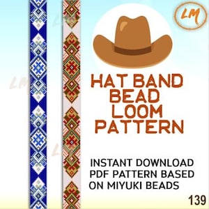 Delica Beads Hatband Loom Pattern No.139 - 2 Variant Color Beaded Belt ...