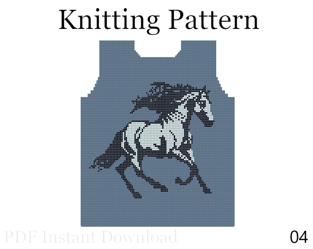 White Horse Knitting Pattern No.04 - Horse Silhouette 3 Colours Crochet ...
