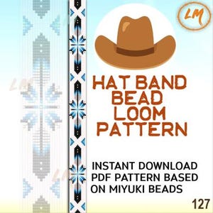 Hatband Delica Beads White Loom Pattern No.127 - Feathers Hat Band for ...