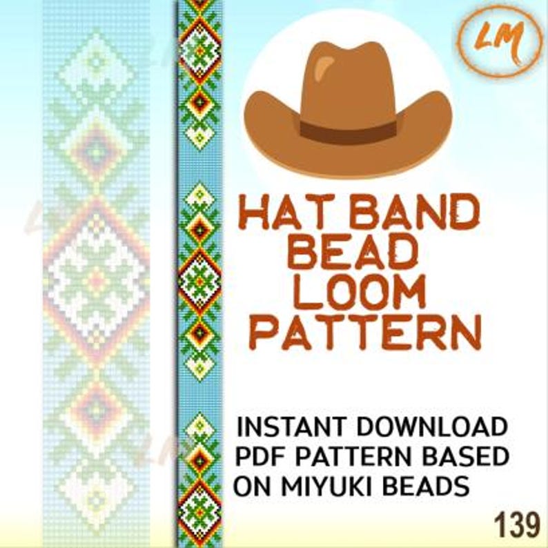 Delica Beads Hatband Loom Pattern No.139 - 2 Variant Color Beaded Belt ...