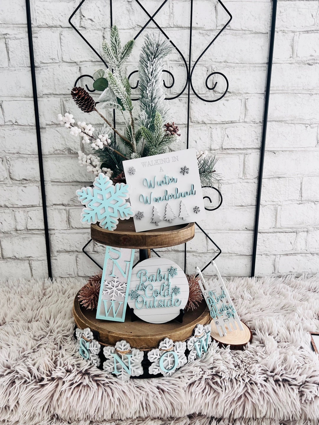 Winter Tiered Tray Decor, Let It Snow, Snowflake Tier Tray, Baby It's ...