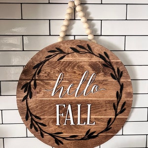 Hello Fall Large Round Fall Door Sign Hello Fall Hello - Etsy