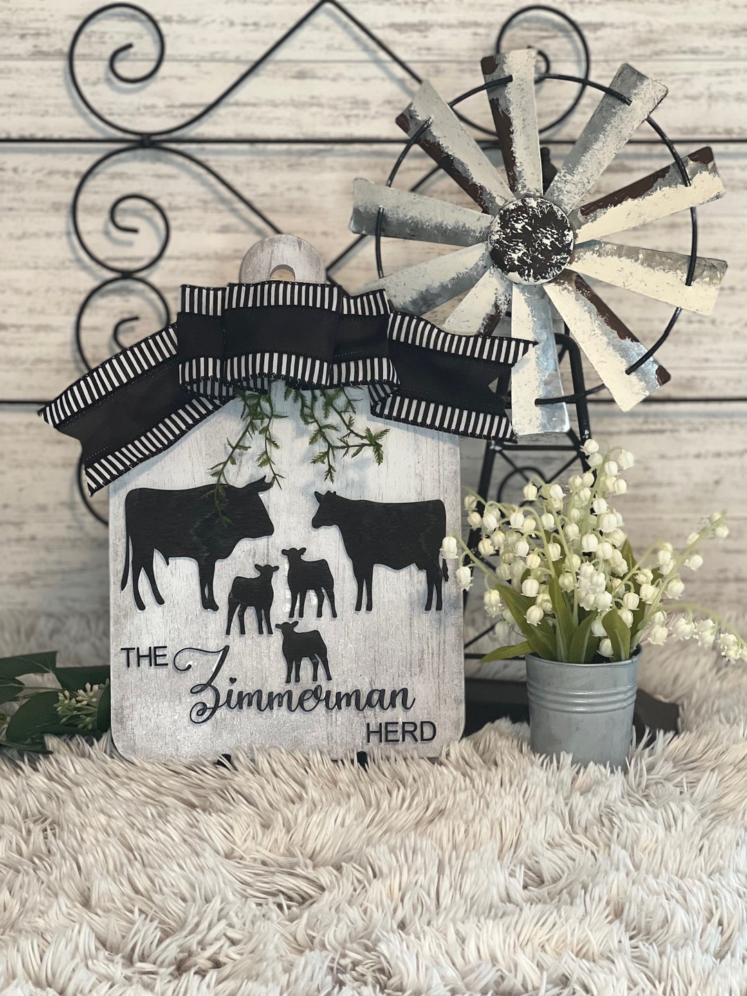 Personalized Cow Sign, Cow Herd Family Sign, Kitchen Sign, Personalized ...