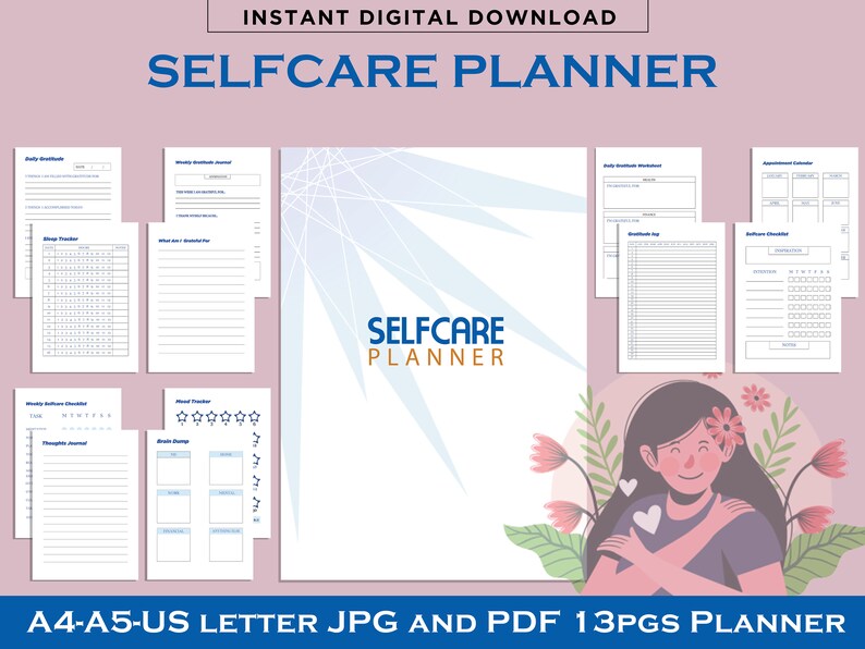 Printable Self Care Planner, Self Care Journal, Mental Health Worksheet ...