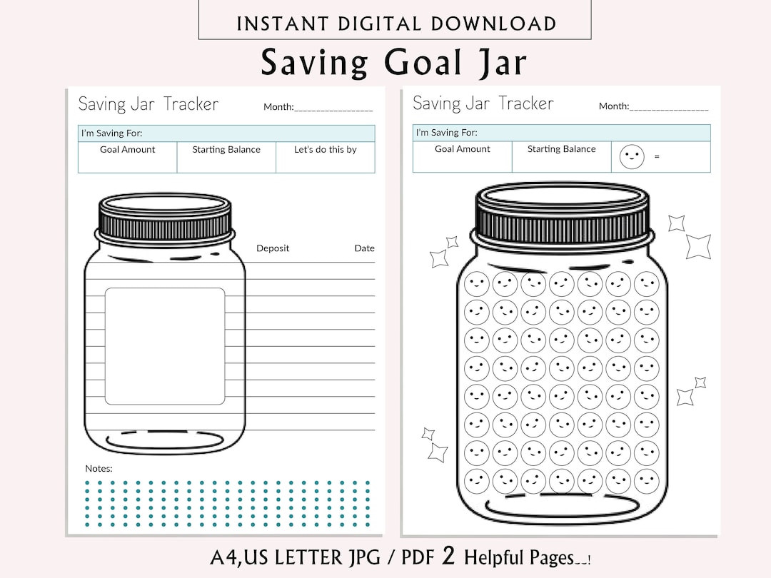 PRINTABLE Saving Goal Jar, Money Savings Tracker, Savings Challenge ...