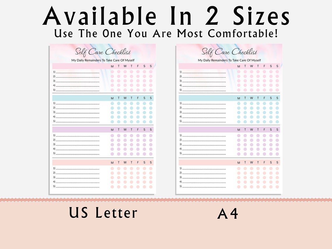 Printable Self Care Checklist, Self Care Journal, Mental Health ...