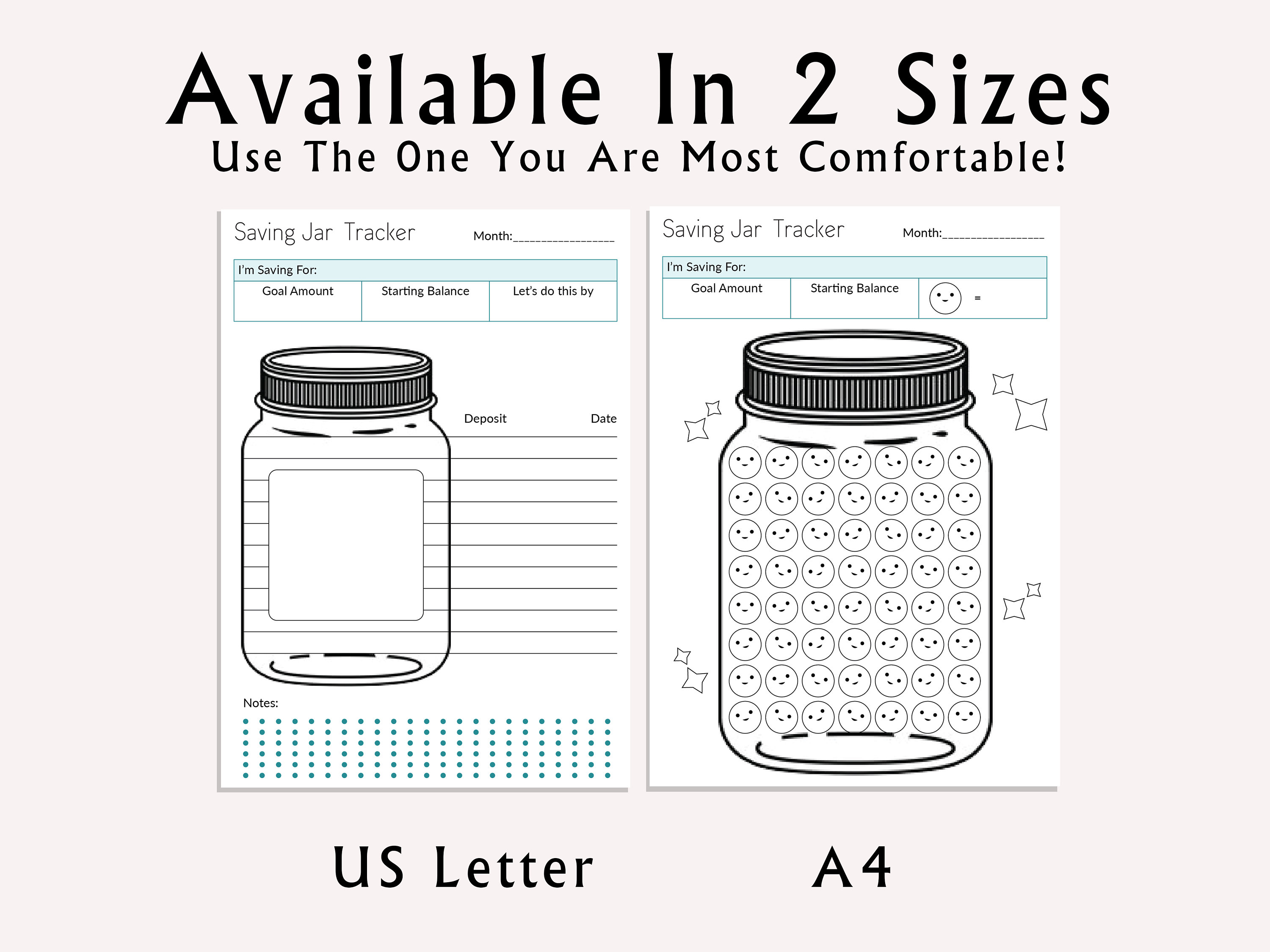 PRINTABLE Saving Goal Jar, Money Savings Tracker, Savings Challenge ...