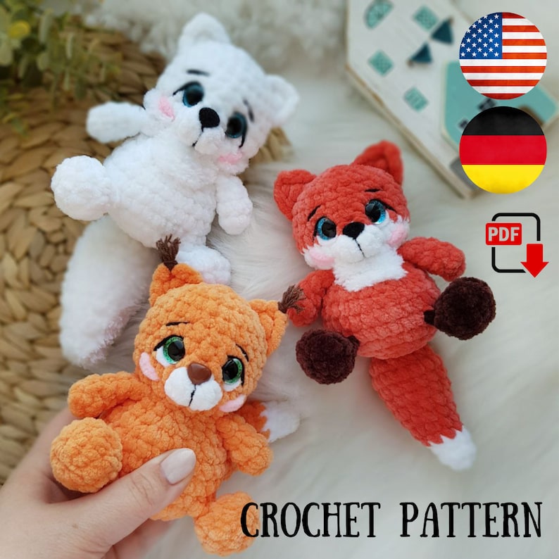 Crochet Pattern Mini Toys Fox Cub Squirrel Cub Arctic Fox Crochet