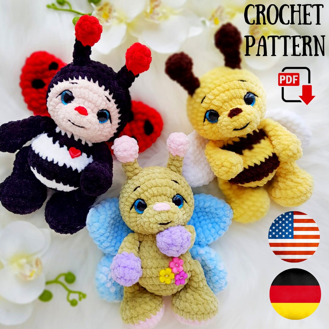 Crochet Pattern Insects Amigurumi PDF Tutorial - Plush Pattern 3 in 1 ...