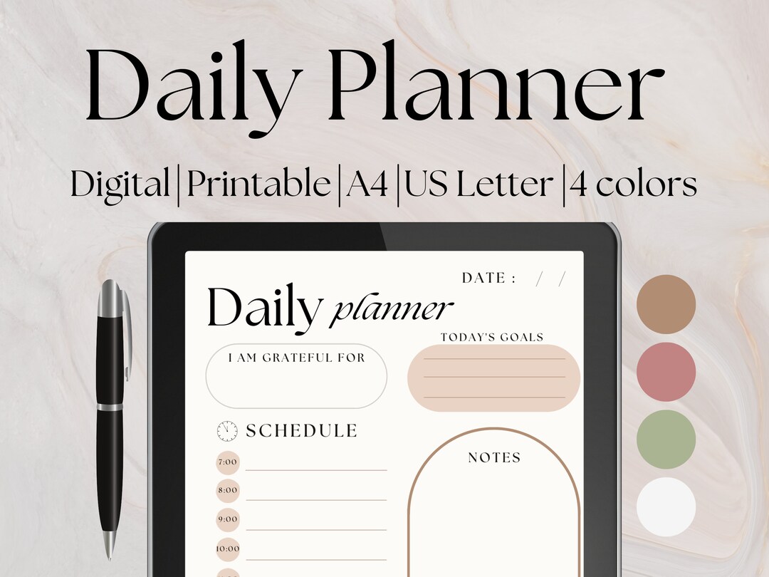 DAILY PLANNER Fillable Digital PDF, Undated Printable Planner, Daily ...