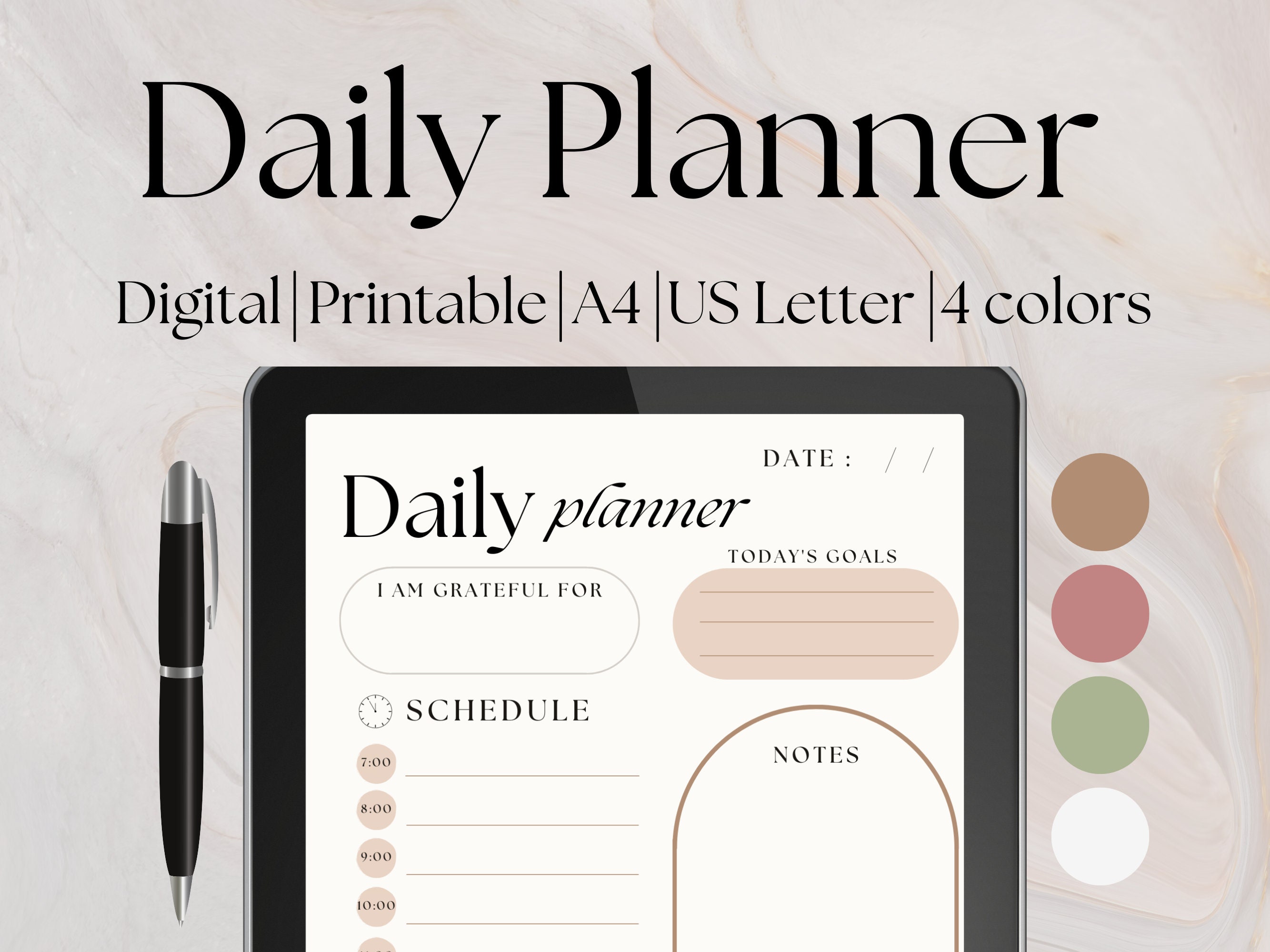 DAILY PLANNER Fillable Digital PDF, Undated Printable Planner, Daily ...