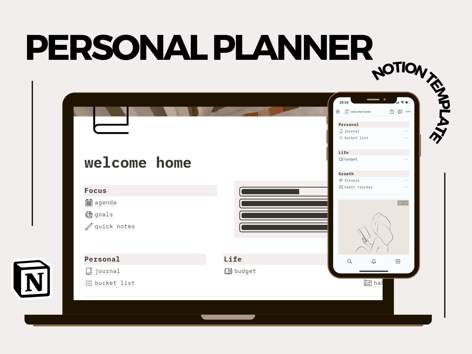 Personal Life Planner, Notion Template, Minimal Notion Dashboard, Daily ...