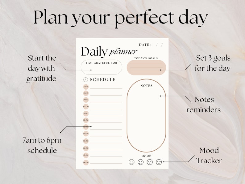 DAILY PLANNER Fillable Digital PDF, Undated Printable Planner, Daily ...