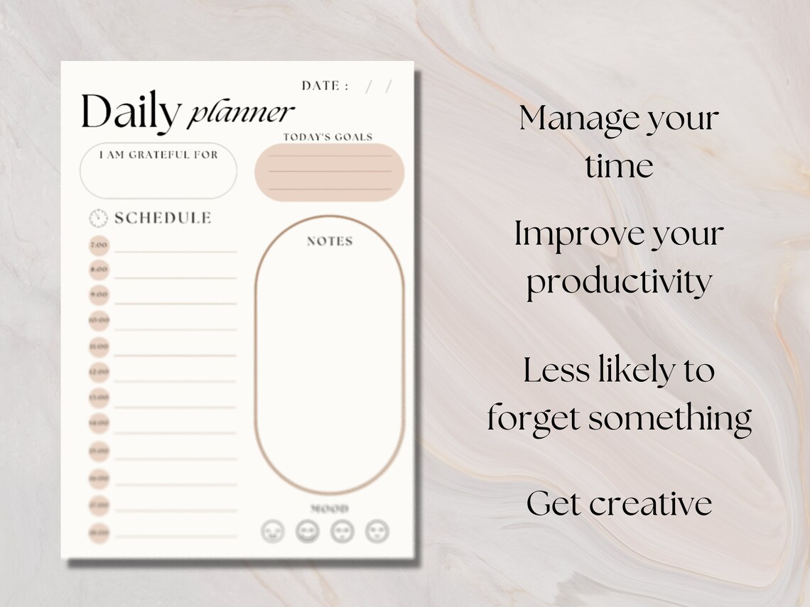 DAILY PLANNER Fillable Digital PDF, Undated Printable Planner, Daily ...