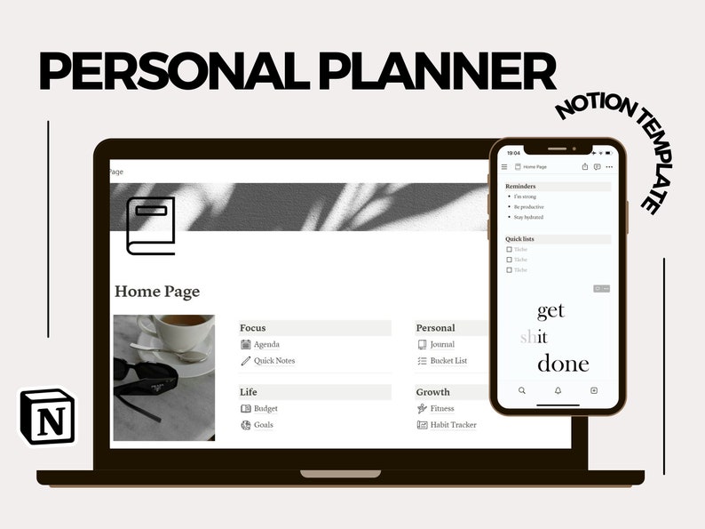 Notion Personal Life Planner, All in One Planner, Minimal Notion Template, Notion Editable ...