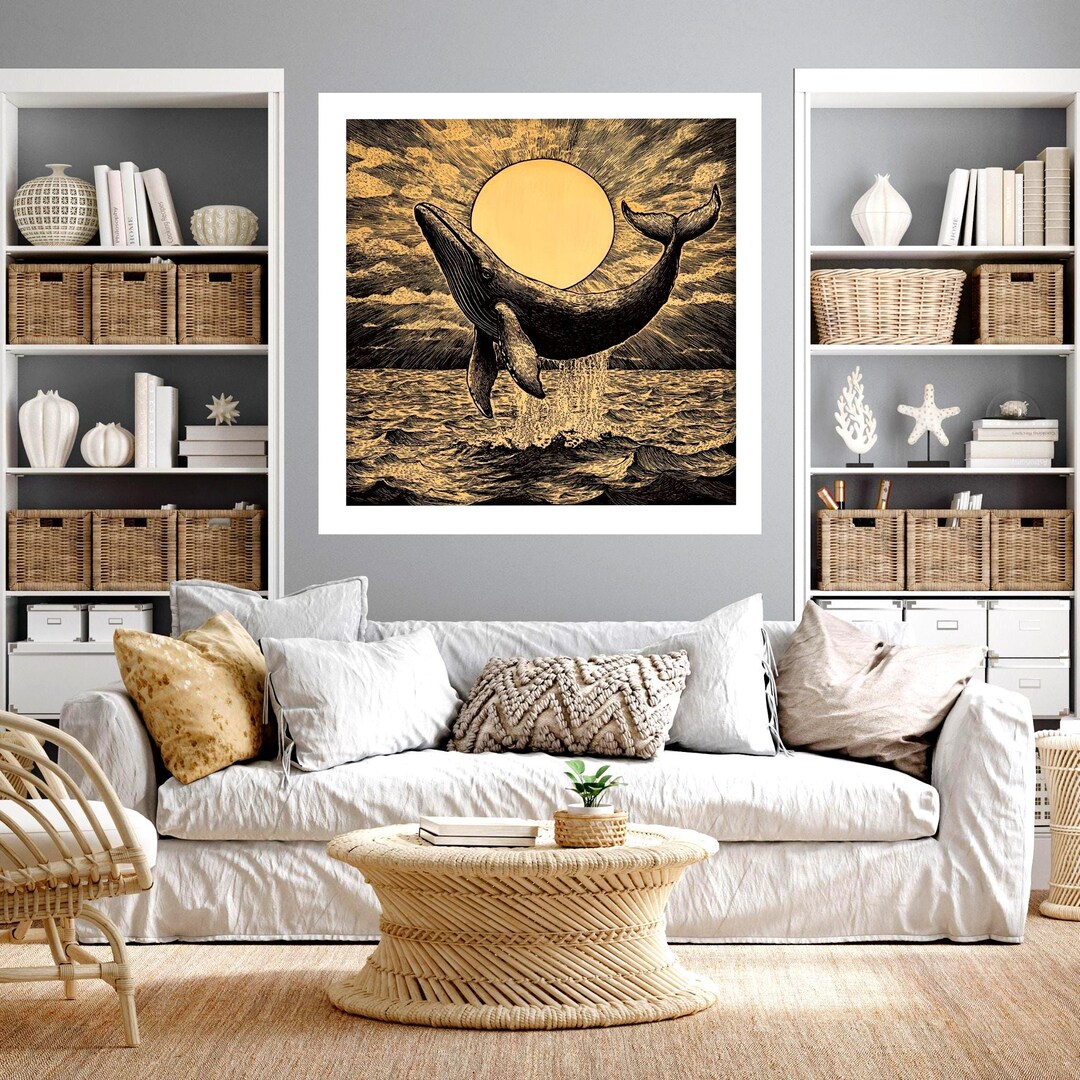 Vintage Nautical Wall Art: Whale at Sunrise - High Res Digital Download ...