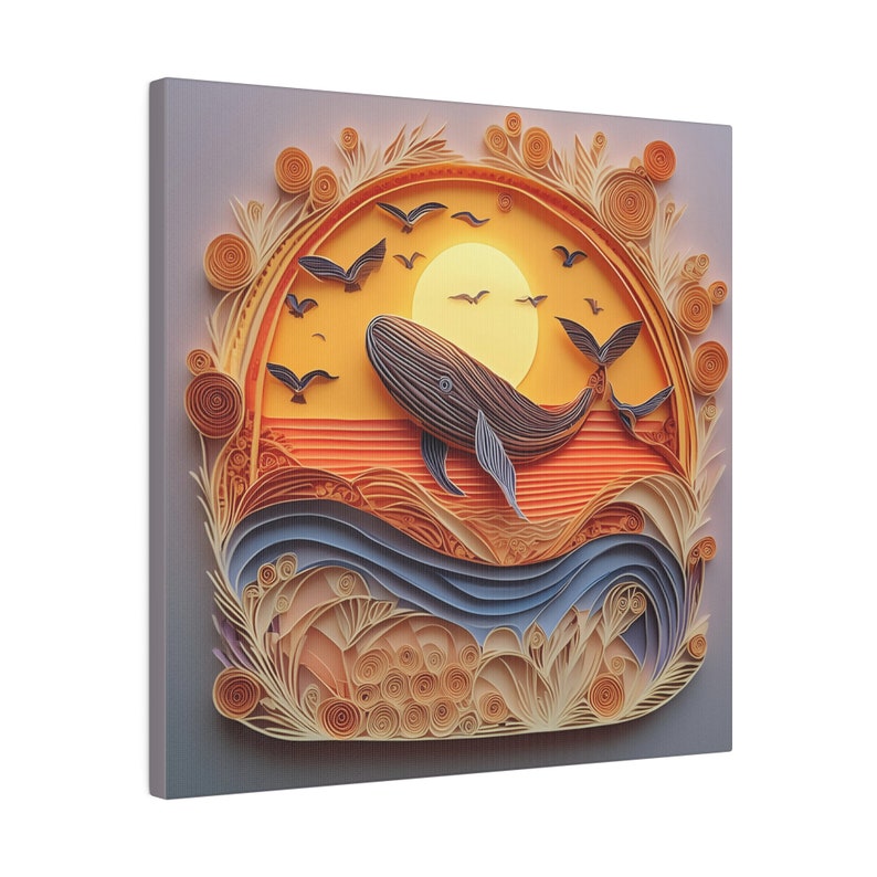 Quilling Wall Art of Whale Over an Ocean Sunrise Nature Inspired Canvas ...