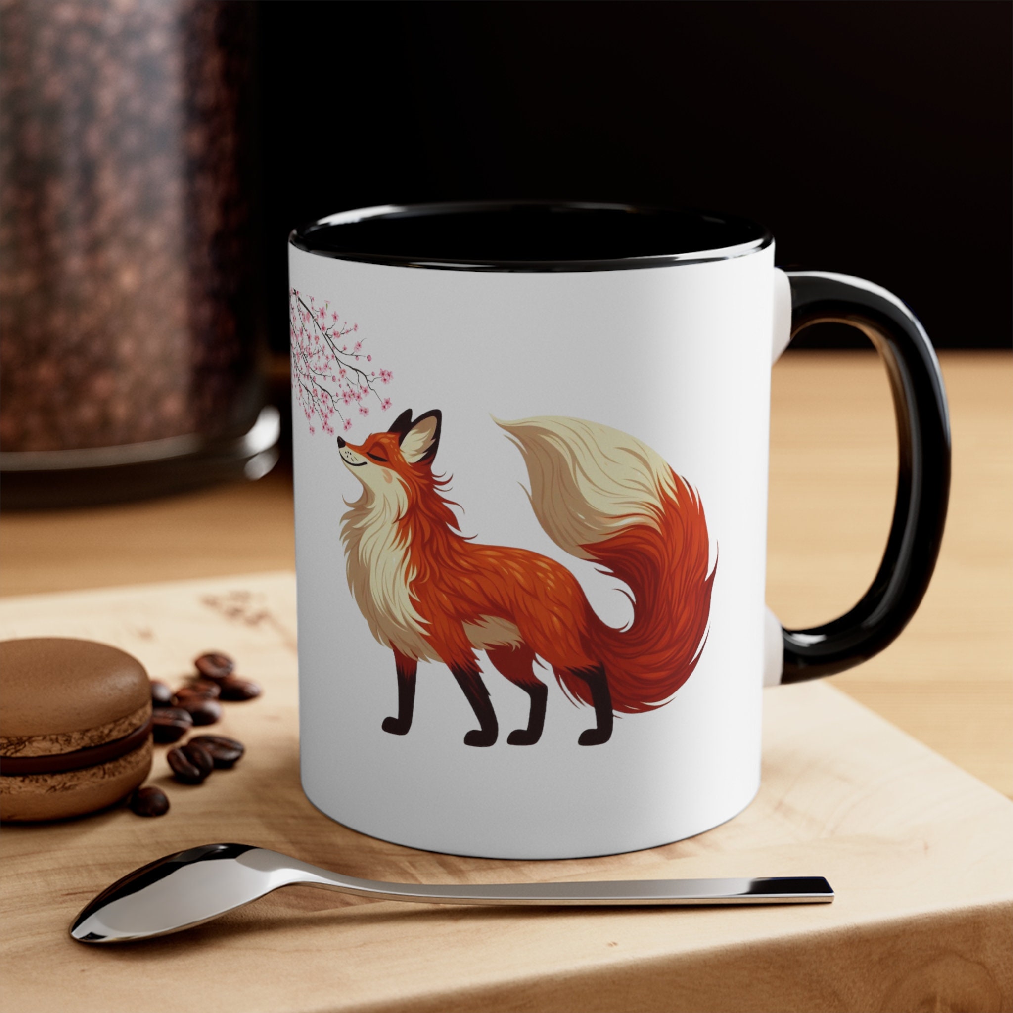 Red Fox Smelling Cherry Blossoms Accent Mug - Fox Lover Gift - Etsy