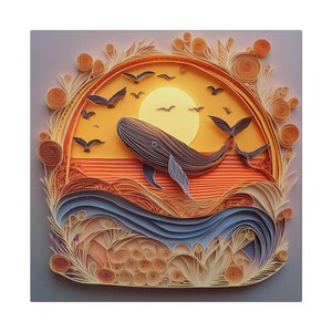 Quilling Wall Art of Whale Over an Ocean Sunrise Nature Inspired Canvas ...