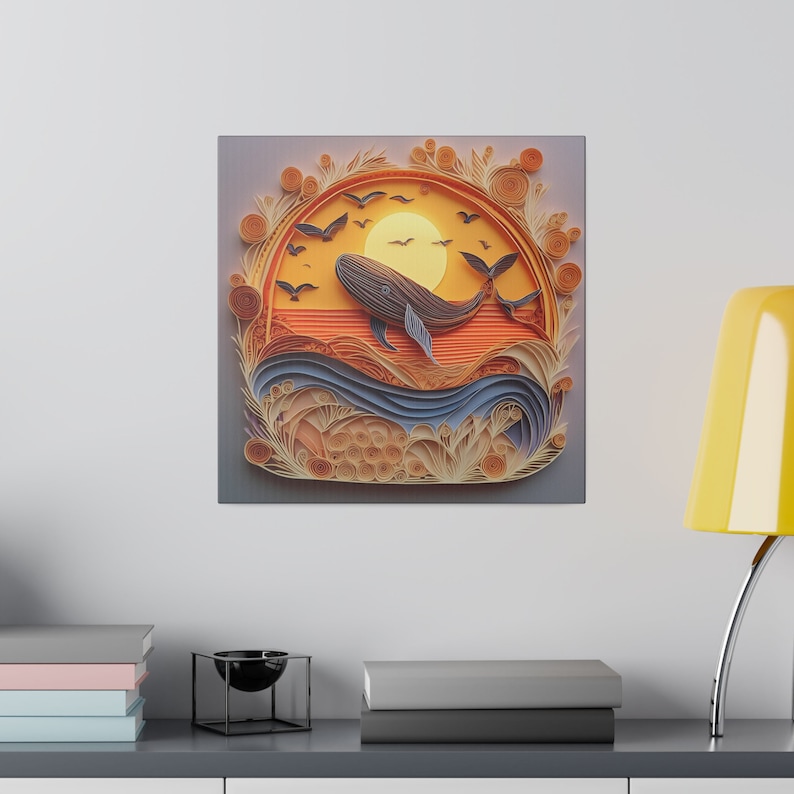 Quilling Art Print: Whale Over Ocean Sunrise, Marine Life Image - Etsy