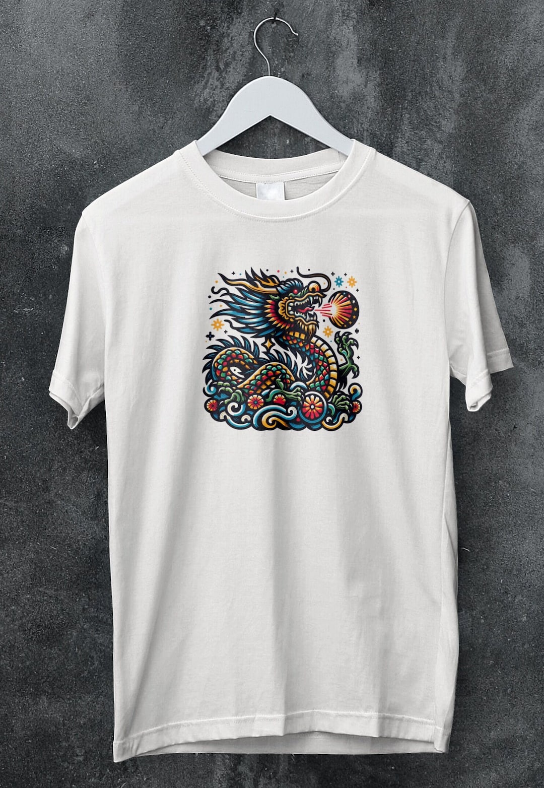 Mythical Dragon T-shirt Tattoo Style Graphic Tee Eastern Dragon Chasing ...