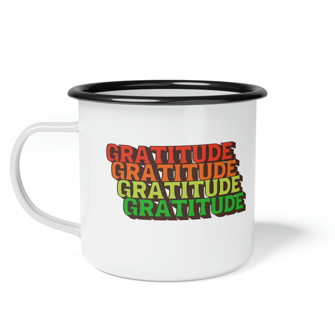 Gratitude Enamel Camp Mug: Colorful Typography, Outdoor Drinkware - Etsy