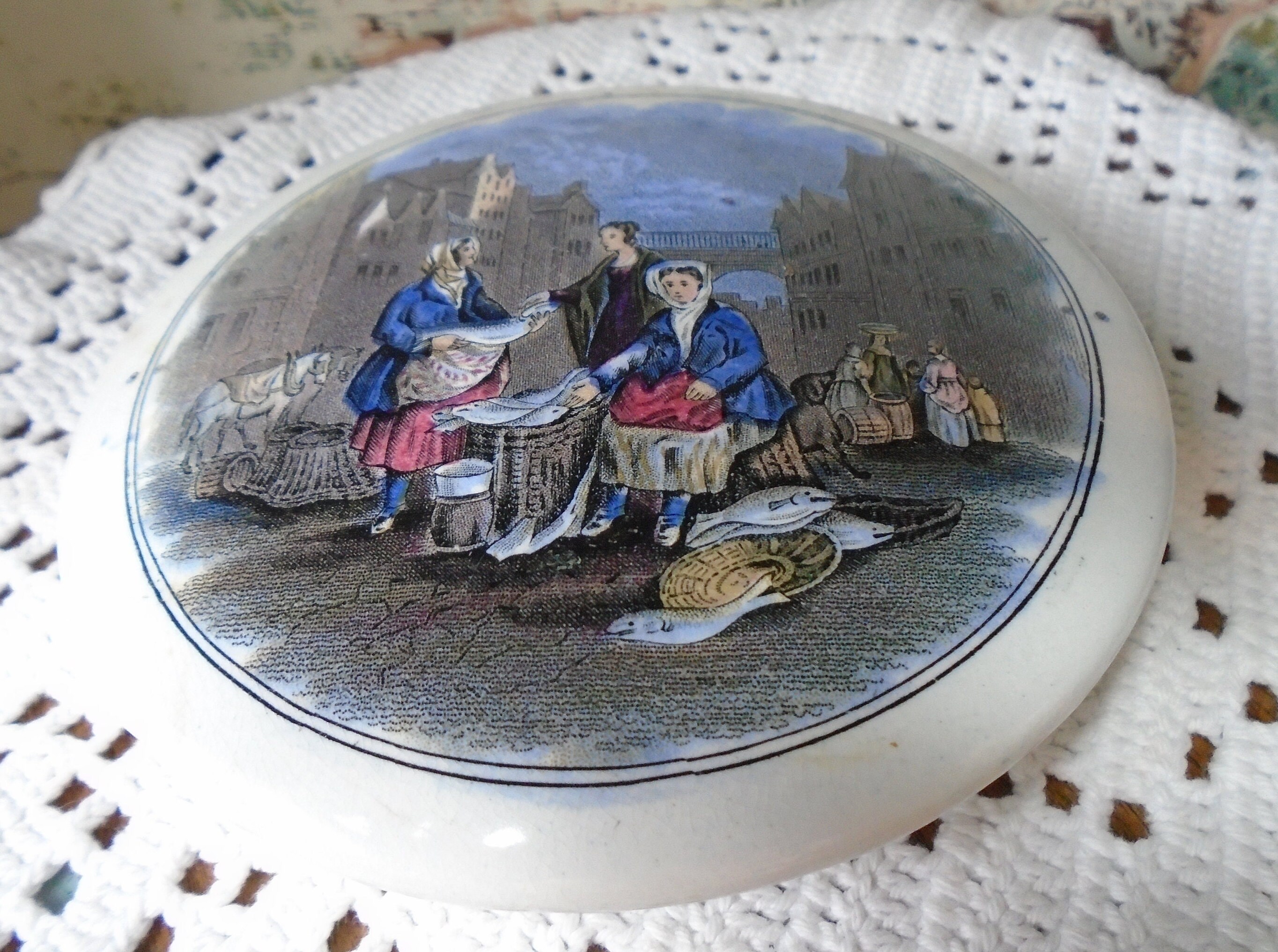1800's Prattware Pottery Lid - Etsy
