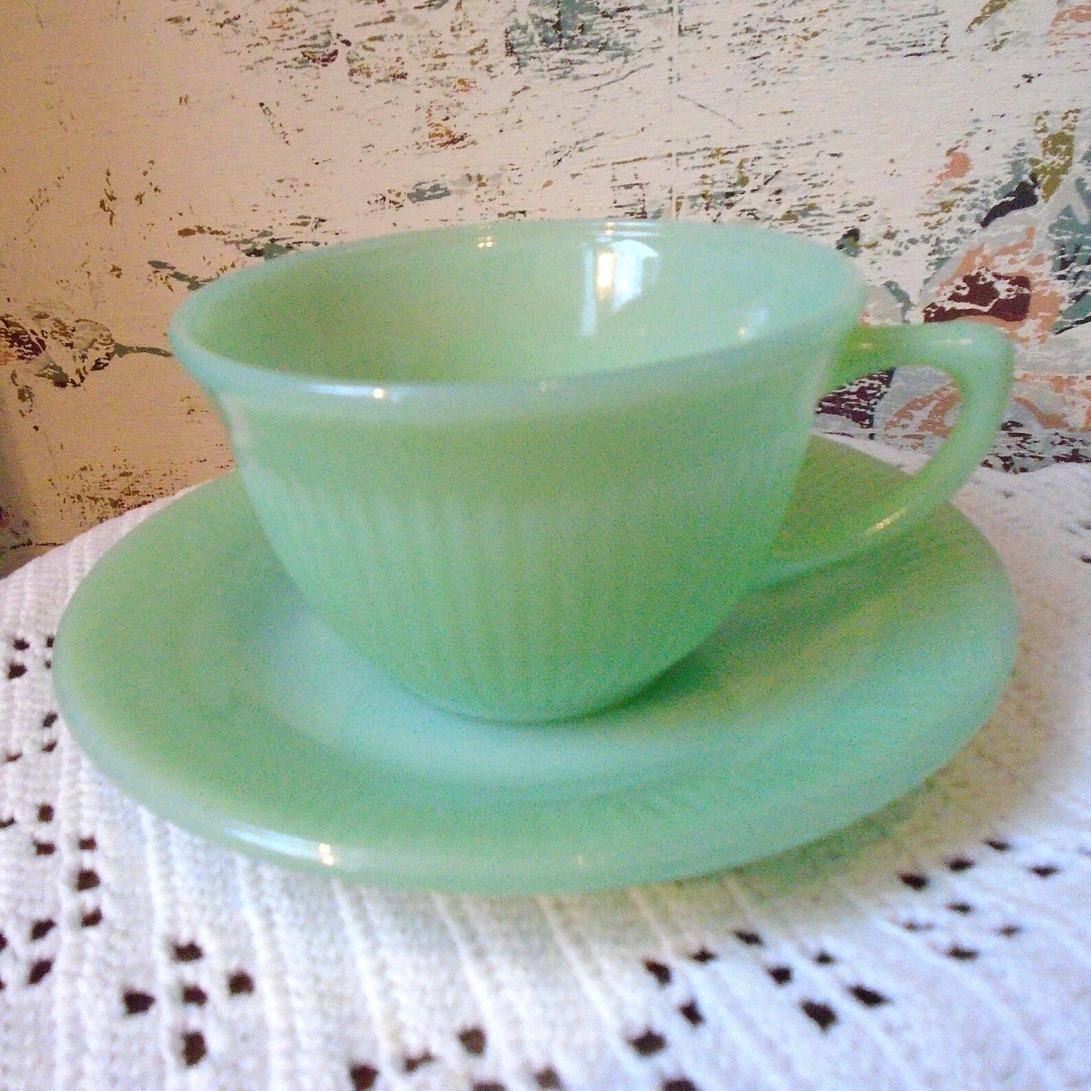 1940's Jadeite Fireking Jane Ray Tea Cup and Saucer - Etsy