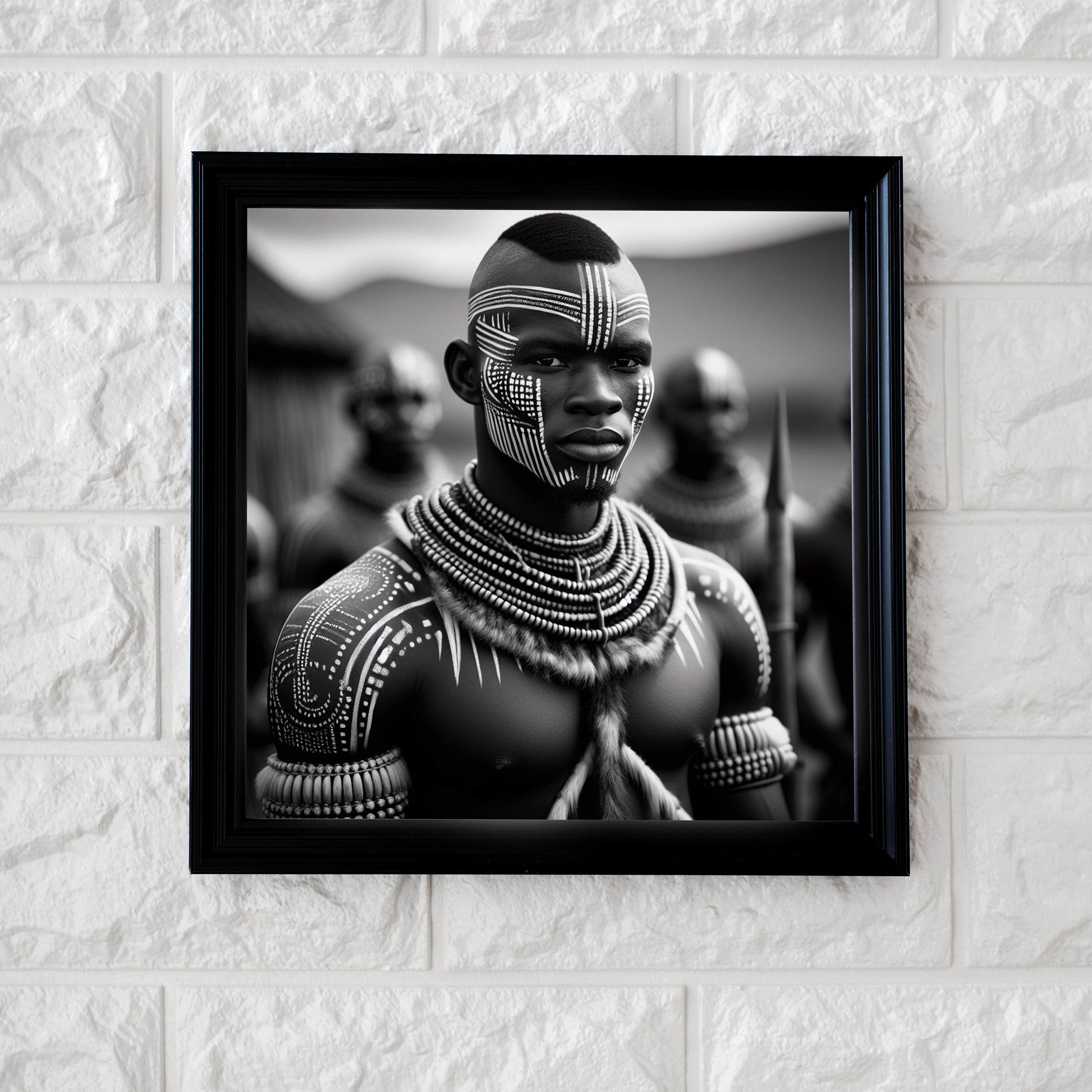 Printable Black Warrior Art, Tribal Poster, African Wall Art, Square ...