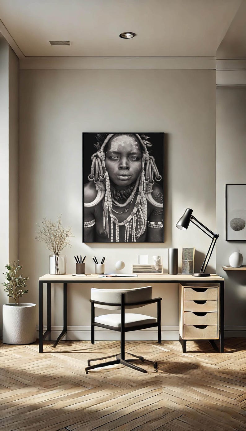 African Tribal Woman Portrait: Black & White Ethnic Wall Art (digital ...