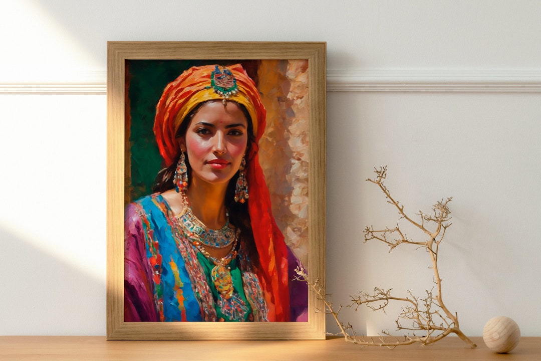 Portrait Moroccan Amazigh Berber Woman Oil Painting, Moroccan Wall Art ...