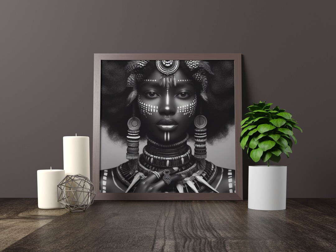 Printable Black and White African Queen Portrait, Afrocentric Digital ...